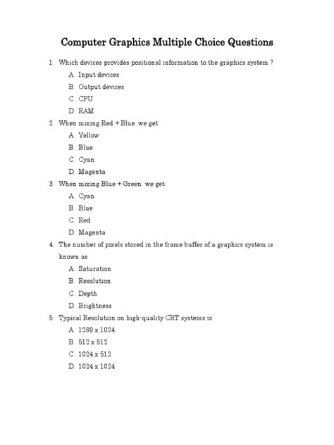Computer Graphics Multiple Choice Questions2018 2019 Pdf Computer