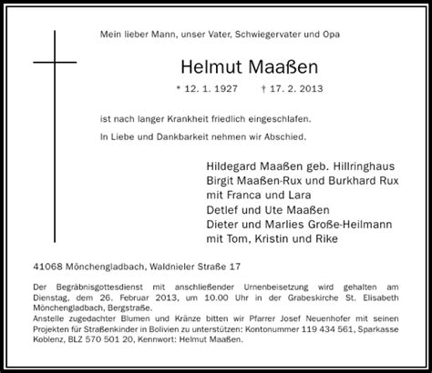 Alle Traueranzeigen Für Helmut Maaßen Trauerrp Onlinede