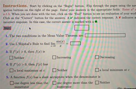 Solved Instructions Start By Clicking On The Begin Chegg