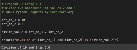 Program 9 Divide Two Numbers 1000 Python Programs Code2care