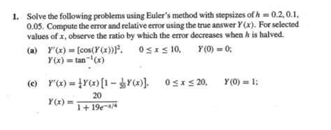 solve the following problems using euler s method