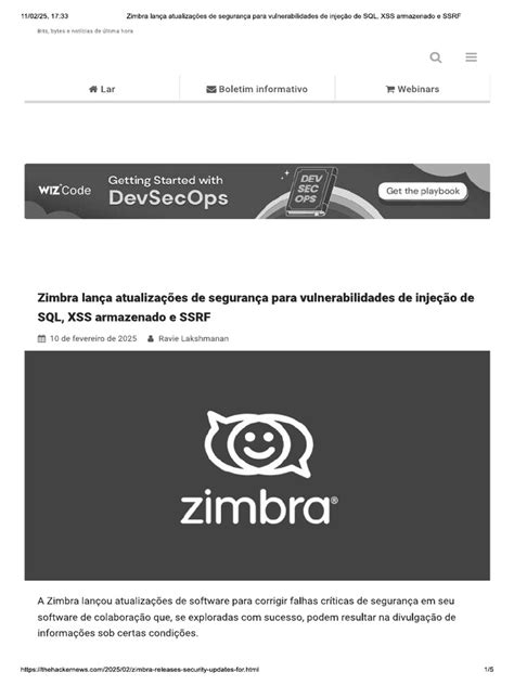 Zimbra Lança Atualizações De Segurança Injeção De Sql Xss Armazenado E Ssrf Pdf