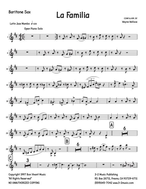 La Familia Bari Sax Latin Jazz Sheet Music 3