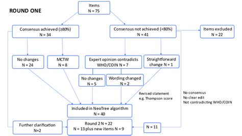 outcome of algorithm items after round one and round two of delphi