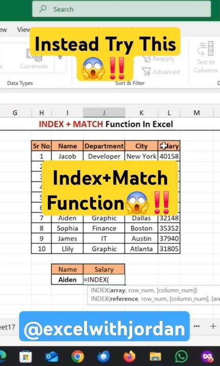 Index Match Function‼️ Excelhacks Excel Excelshortcuts Exceltips