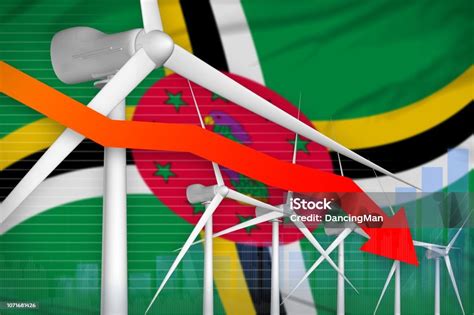 도미니카 바람 에너지 파워 차트 화살표 아래쪽대체 자연 에너지 산업 그림을 낮추는 3 차원 일러스트 레이 션 감소에 대한 스톡