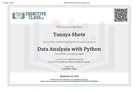 Tanaya Shete On Linkedin Python Dataanalysis Ibm Lifelonglearning