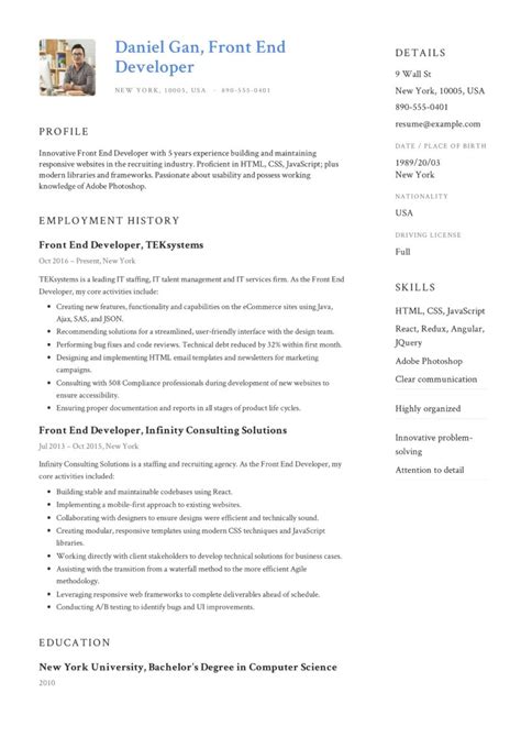 17 Front End Developer Resume Examples In Pdf Files