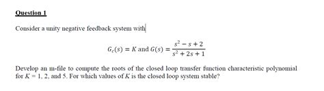 Solved Consider A Unity Negative Feedback System With Chegg
