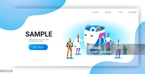 로봇 팀은 뇌 톱니바퀴 브레인 스토밍 프로세스 인공 지능 기술 개념 수평 전체 길이 복사 공간으로 인간의 머리 근처에 기어를