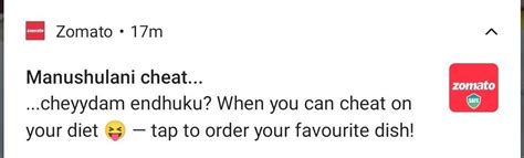 Few Creative Zomato Notifications Thatll Make You Say ‘enduku Mowa Nannu Urike Tempt Chesthav
