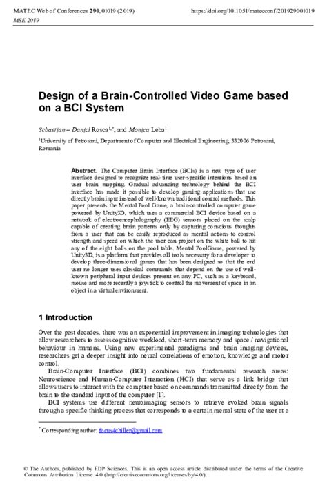 Pdf Design Of A Brain Controlled Video Game Based On A Bci System