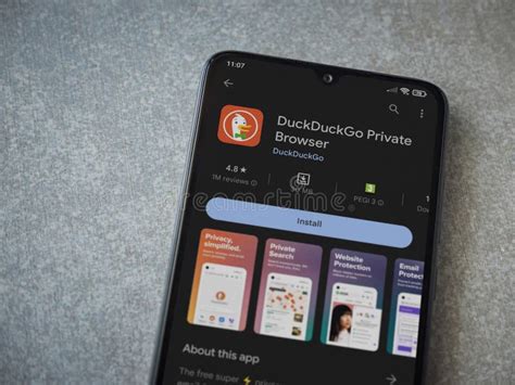 Duckduckgo Private Browser App Play Store Page On Smartphone On Ceramic