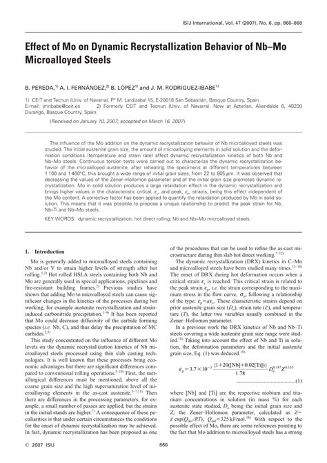 Pdf Effect Of Mo On Dynamic Recrystallization Behavior Of Nb Mo Microalloyed Steels