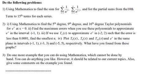 Solved Do The Following Problems 1 Using Mathematica To
