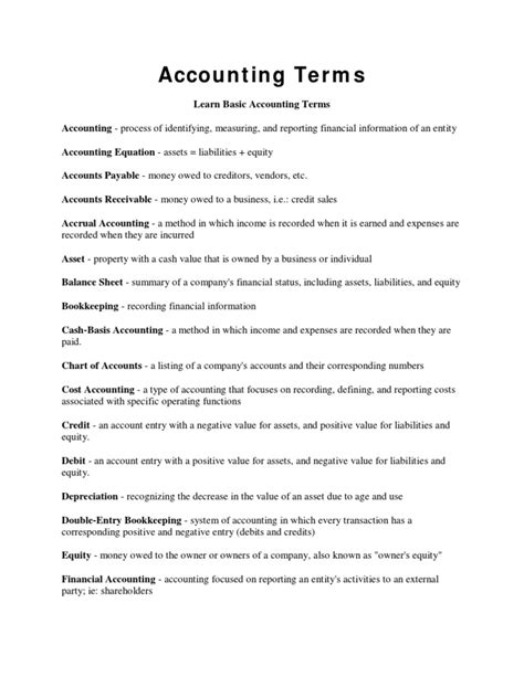 Basic Accounting Terms Pdf Debits And Credits Business Economics