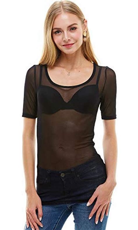 Ola Mari Womens Mesh Top Short Sleeve Sheer Tops See Through Round