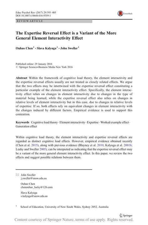 The Expertise Reversal Effect Is A Variant Of The More General Element