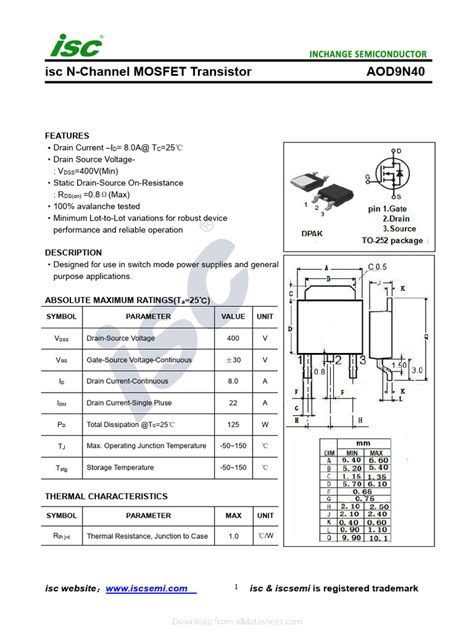 D9N40 | PDF | Field Effect Transistor | Mosfet