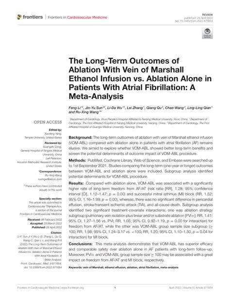 Pdf The Long Term Outcomes Of Ablation With Vein Of Marshall Ethanol Infusion Vs Ablation