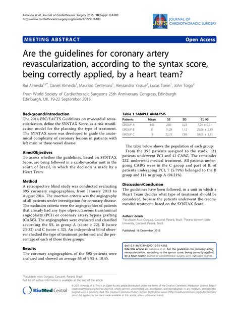 Pdf Are The Guidelines For Coronary Artery Revascularization