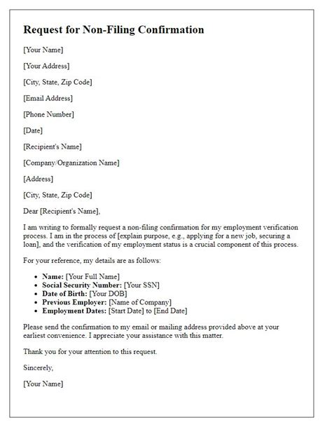 Letter Template For Request For Non Filing Confirmation Free Samples In Pdf Letterin