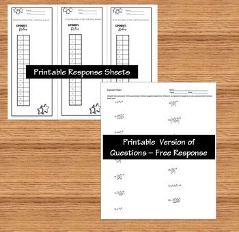 Exponents Rules Digital Matching Plus Printable By Joan Kessler