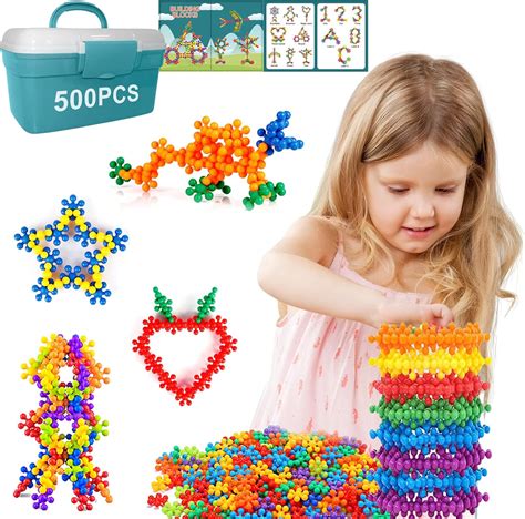 Iselyn 500피스 빌딩 블록 어린이 Stem 교육용 인터로킹 솔리드 플라스틱 창의성 디스크 세트 보관 티몬