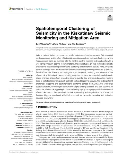 Pdf Spatiotemporal Clustering Of Seismicity In The Kiskatinaw Seismic Monitoring And