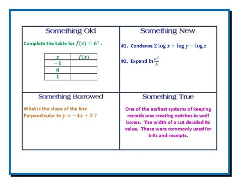 Expand And Condense Logarithms Warm Up Something Old New Borrowed And True