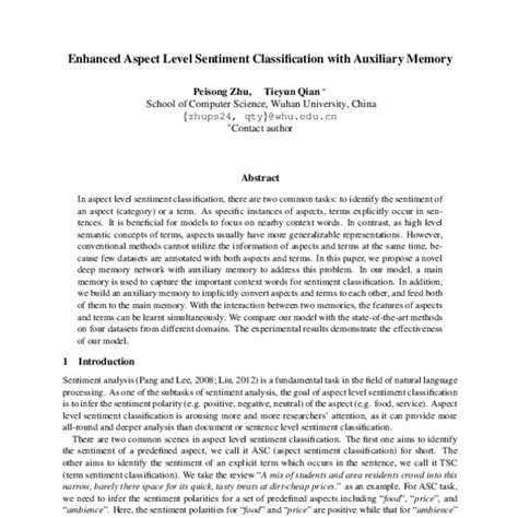 enhanced aspect level sentiment classification with auxiliary memory