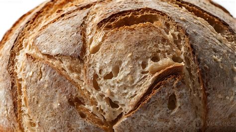 Closeup View Of A Crusty Artisan Bread Showcasing Detailed Texture And