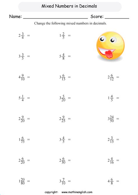 Free Mixed Number To Decimal Worksheet Download Free Mixed Number To Decimal Worksheet Png