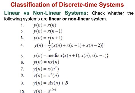 Solved Classification Of Discrete Time Systems Linear Vs