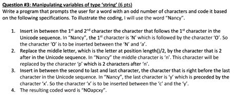 Solved Question 3 Manipulating Variables Of Type String