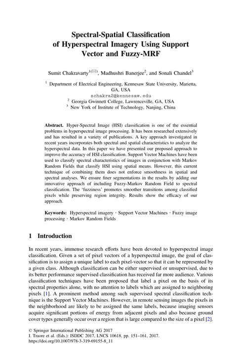 Pdf Spectral Spatial Classification Of Hyperspectral Imagery Using Support Vector And Fuzzy Mrf