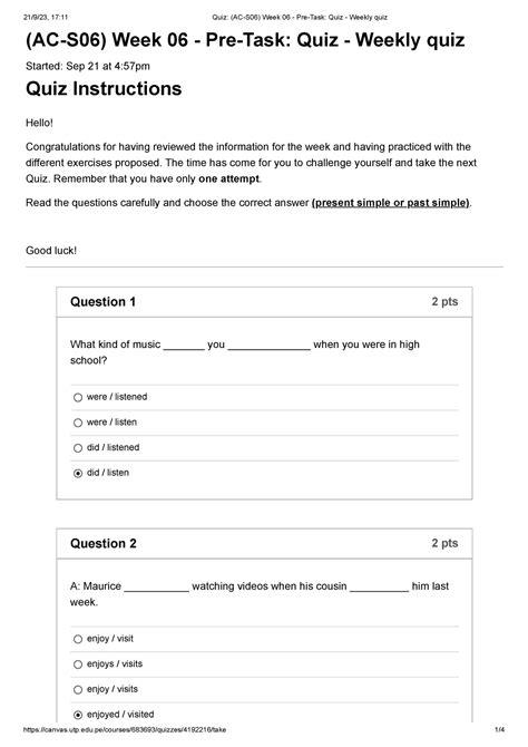 Quiz AC S Week Pre Task Quiz Weekly Quiz AC S Week Pre Task Quiz Weekly