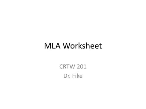 PPT MLA Worksheet PowerPoint Presentation Free Download ID
