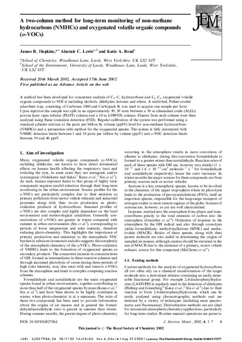 Pdf A Two Column Method For Long Term Monitoring Of Non Methane
