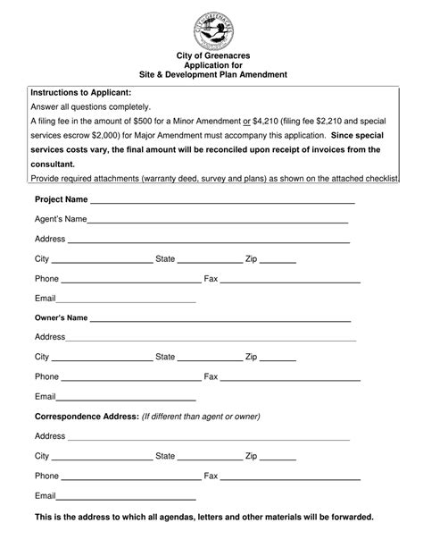 City Of Greenacres Florida Application For Site And Development Plan