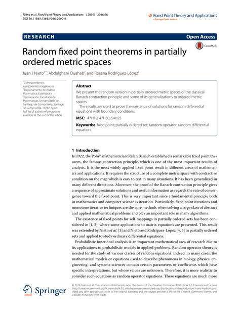 Pdf Random Fixed Point Theorems In Partially Ordered Metric Spaces