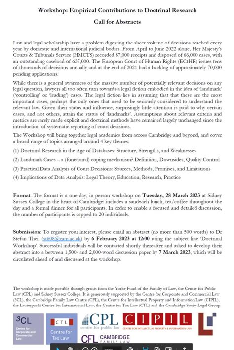 Happy To Let You Know Of The Workshop On Empirical Contributions To Doctrinal Legal Research