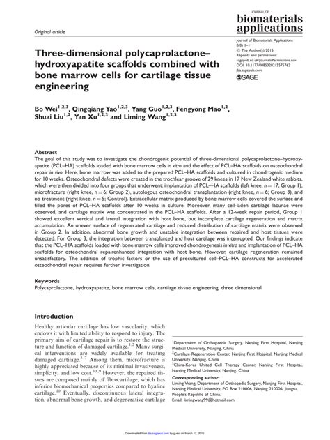 Pdf Three Dimensional Polycaprolactone Hydroxyapatite Scaffolds Combined With Bone Marrow