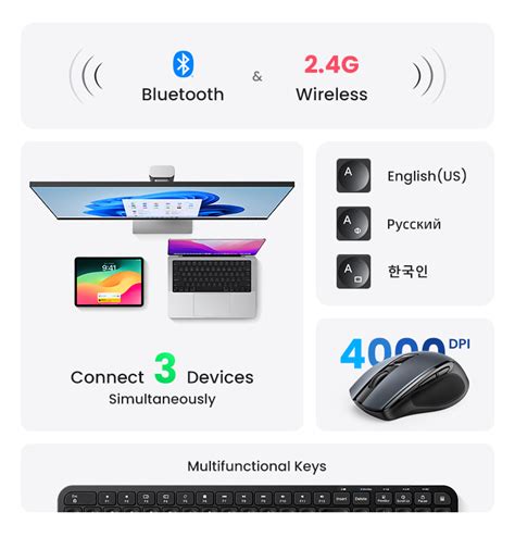 UGREEN Keyboard Wireless Bluetooth GHz English Keycaps For Laptop MacBook IPad PC Tablet