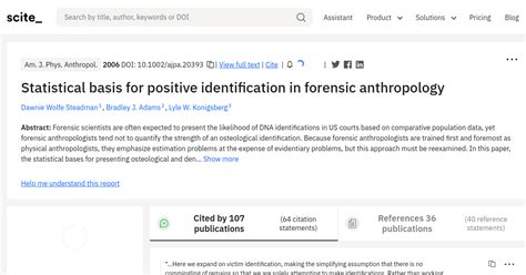 Statistical Basis For Positive Identification In Forensic Anthropology