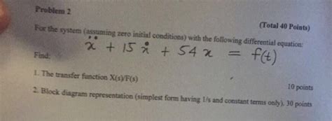 Solved For The System Assuming Zero Initial Conditions