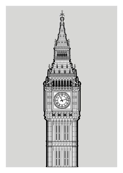 Monochrome Architectural Drawing Of Big Ben London Big Ben Black And