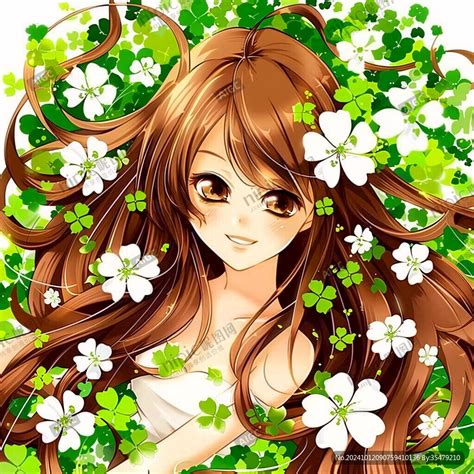 Ai创作图少女和四叶草 四叶草少女 四叶草拟人吉祥物 插画绿叶女孩 长发少女插画 藤叶子女孩手绘插画 长发女孩插画 可爱小绿叶女精灵 长黑发插画 手绘绿色小女孩 漫画唯美女孩 清纯女孩插画