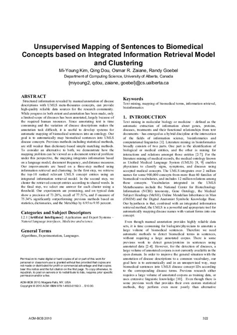 Pdf Unsupervised Mapping Of Sentences To Biomedical Concepts Based On Integrated Information