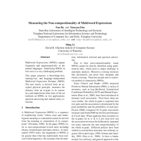Measuring The Non Compositionality Of Multiword Expressions Acl Anthology